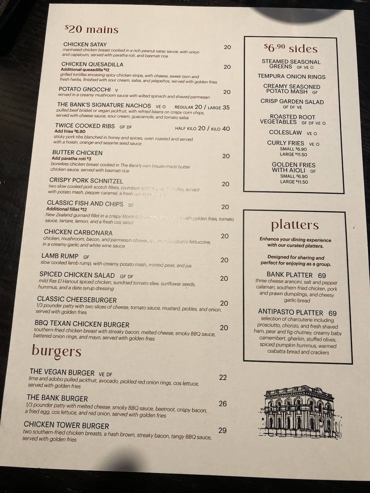 Menu at The Bank Bar & Brasserie, Hamilton