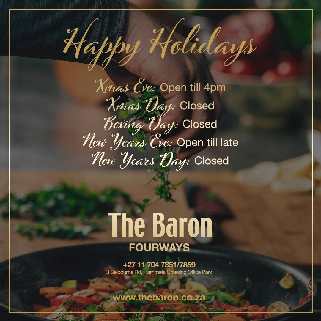 Menu at The Baron Fourways, Randburg, Harmmets Crossing Office Park