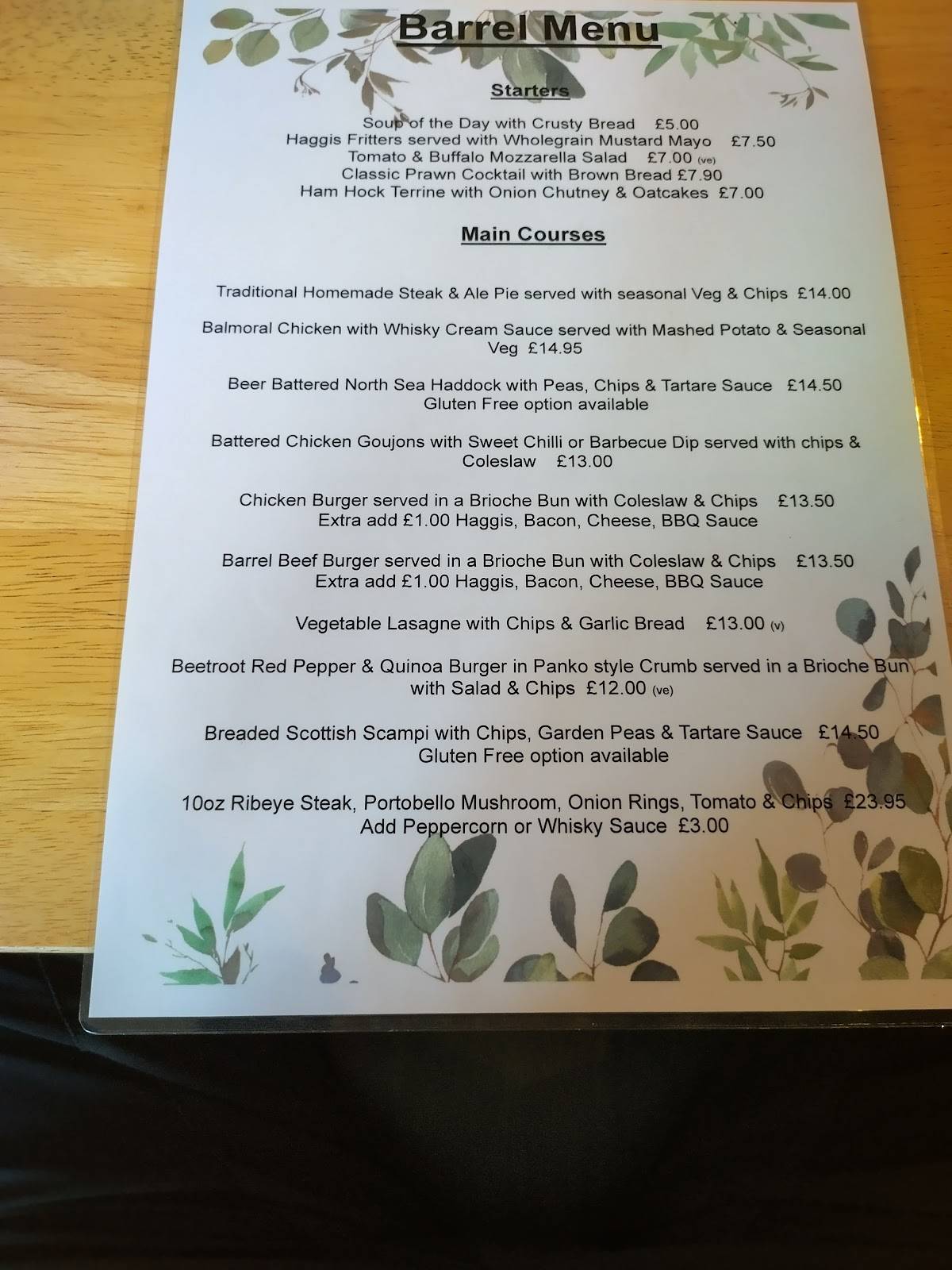 Menu at The Barrel, Ballater