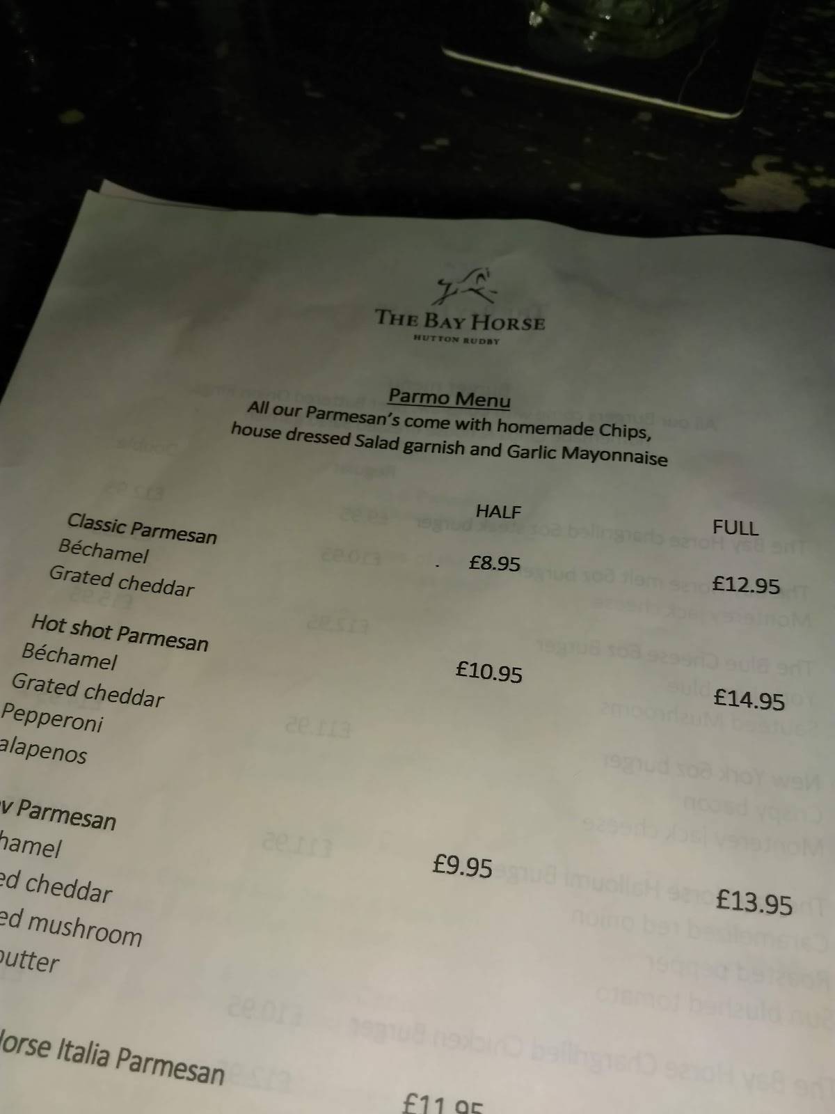 Carta del pub y bar The Bay Horse HUTTON RUDBY, Hutton Rudby