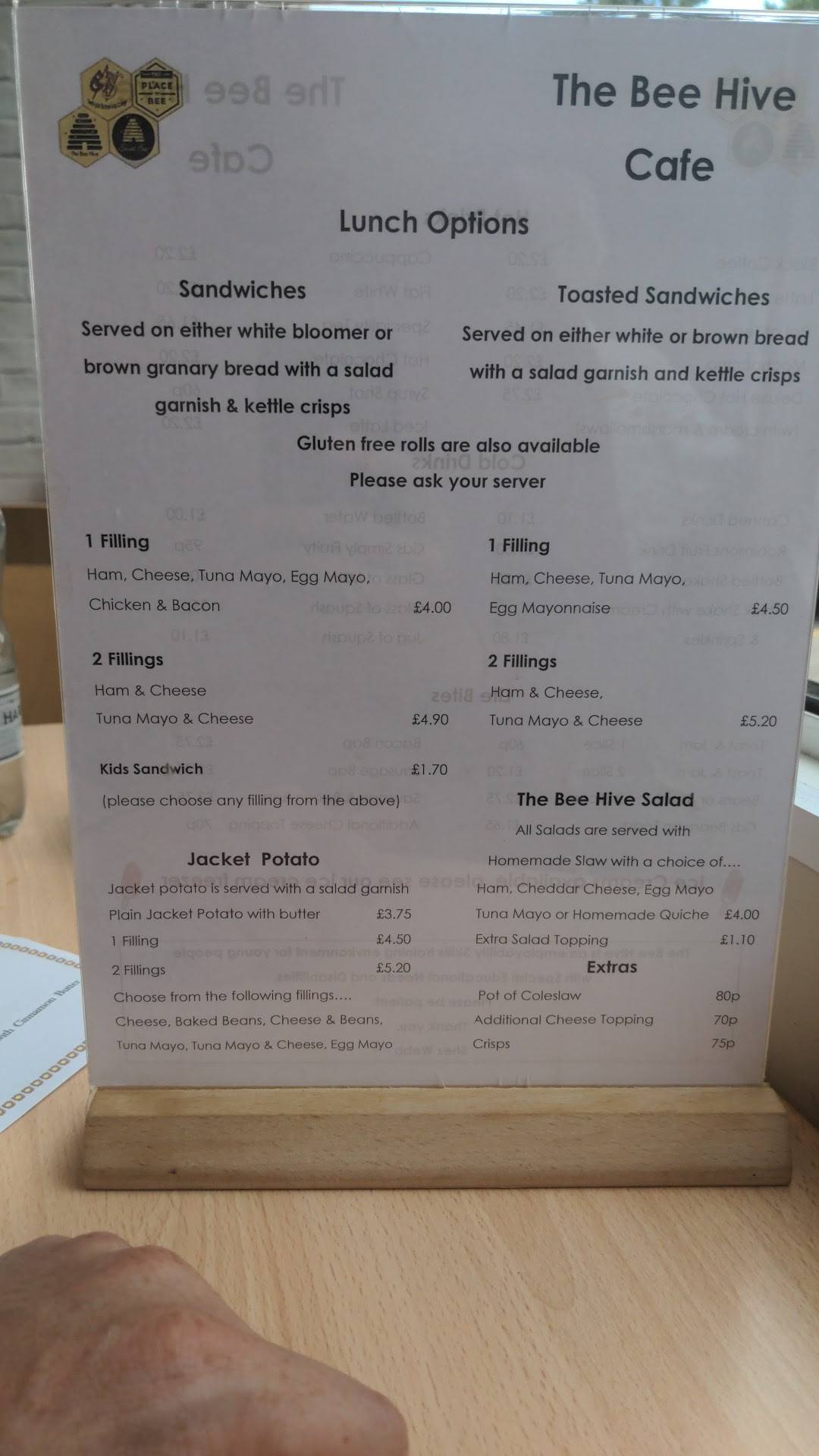 Menu at The Bee Hive, Northgate School Arts College cafe, Northampton