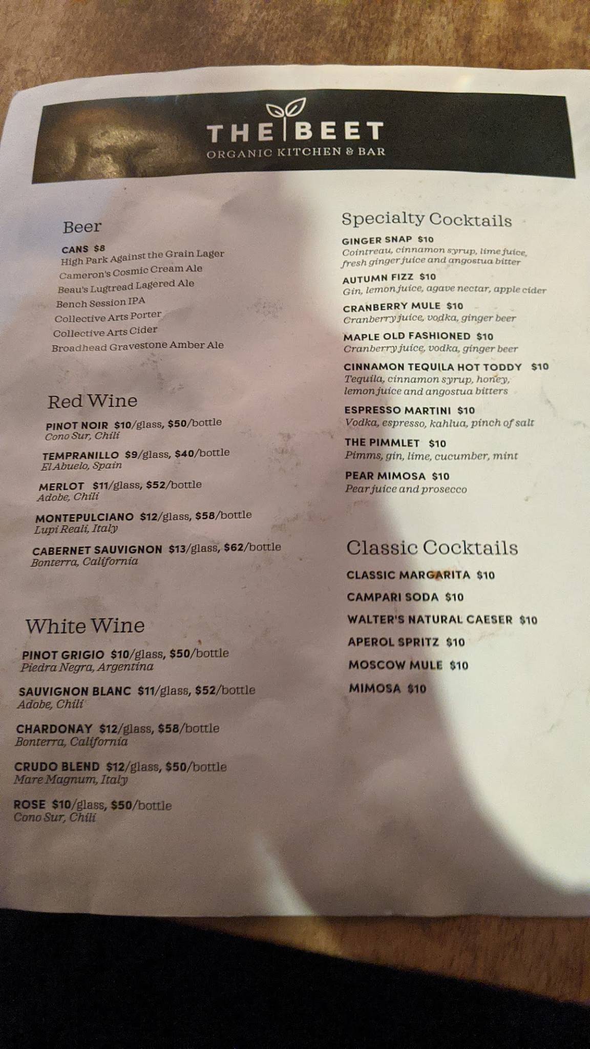 Menu at The Beet Organic Kitchen & Market restaurant, Toronto