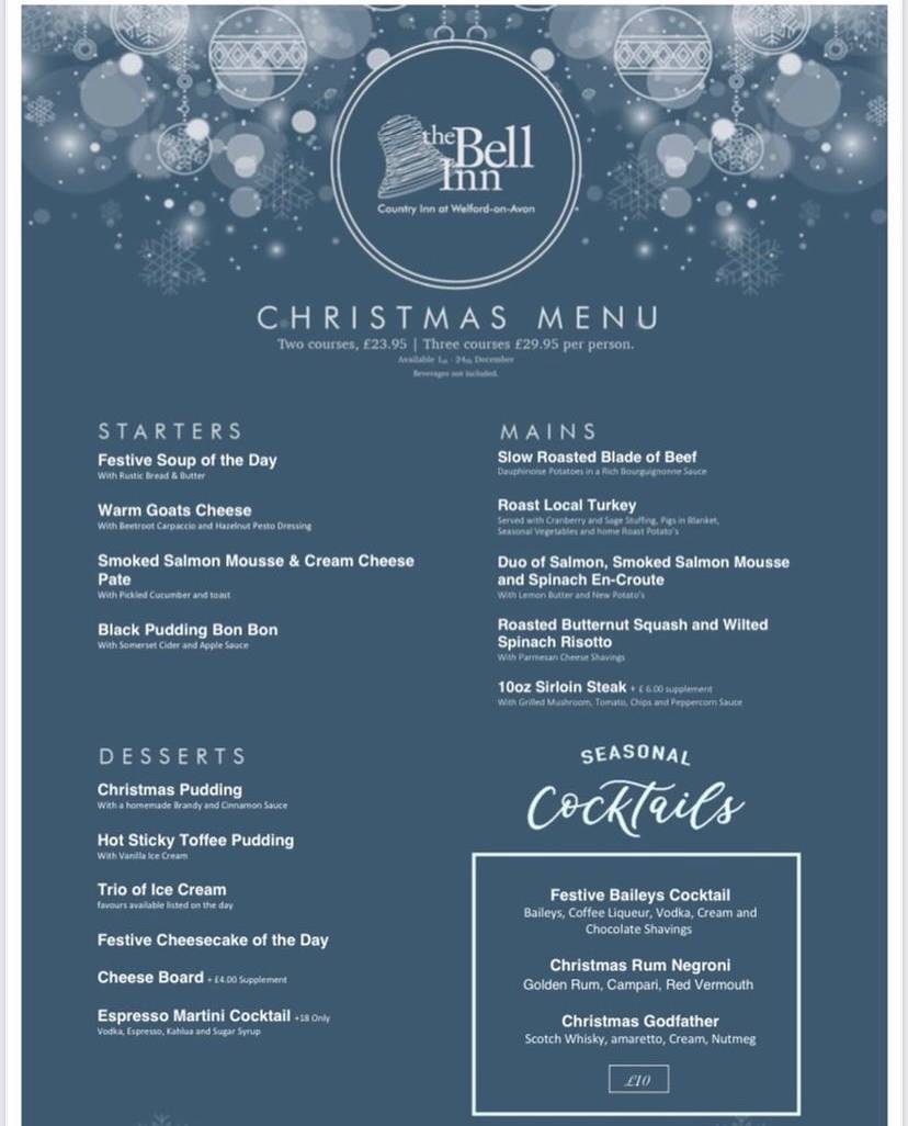 Menu at The Bell Inn, Welford on Avon pub & bar, Stratford-upon-Avon