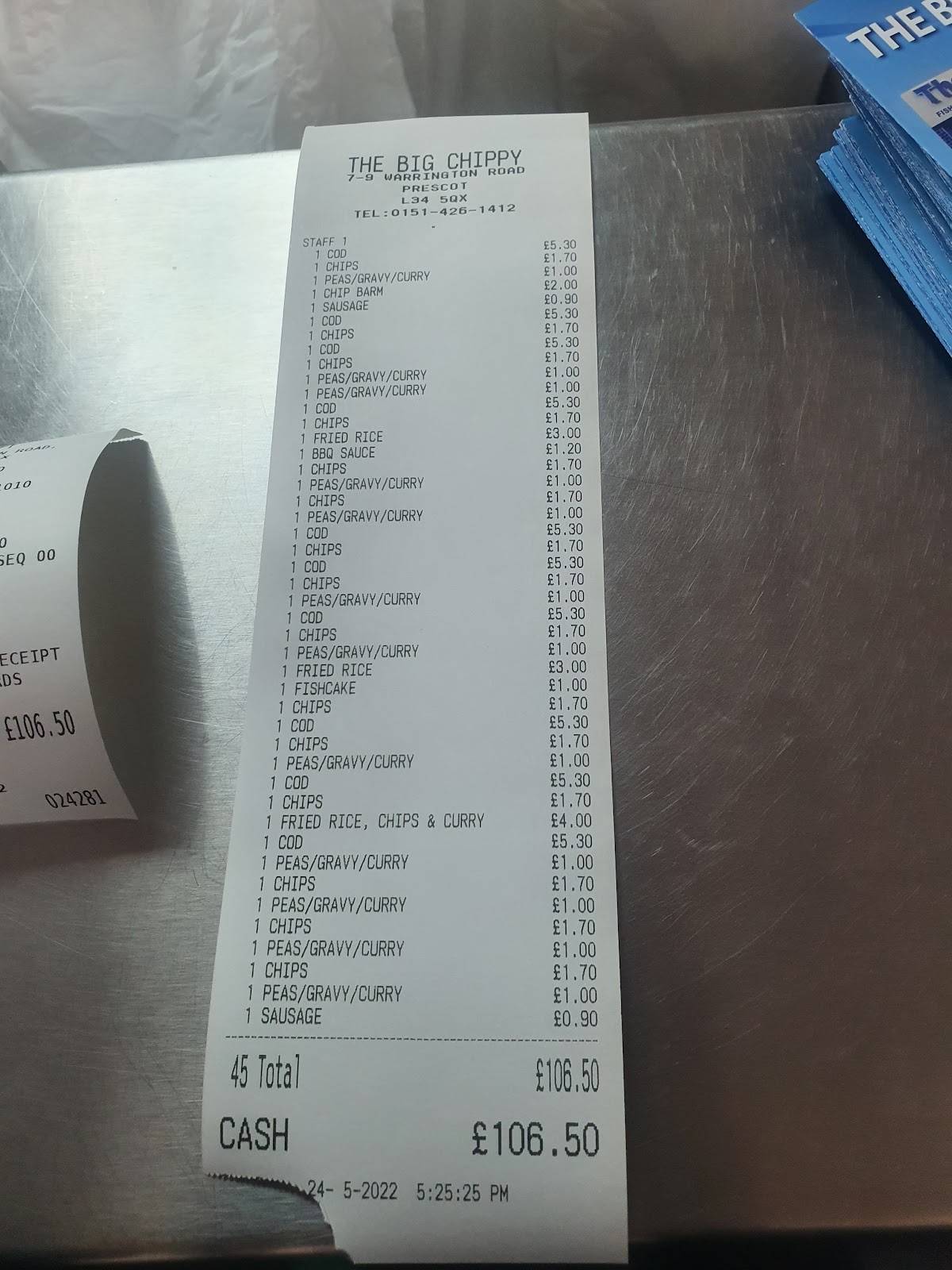 Menu at The Big Chippy fast food, Prescot