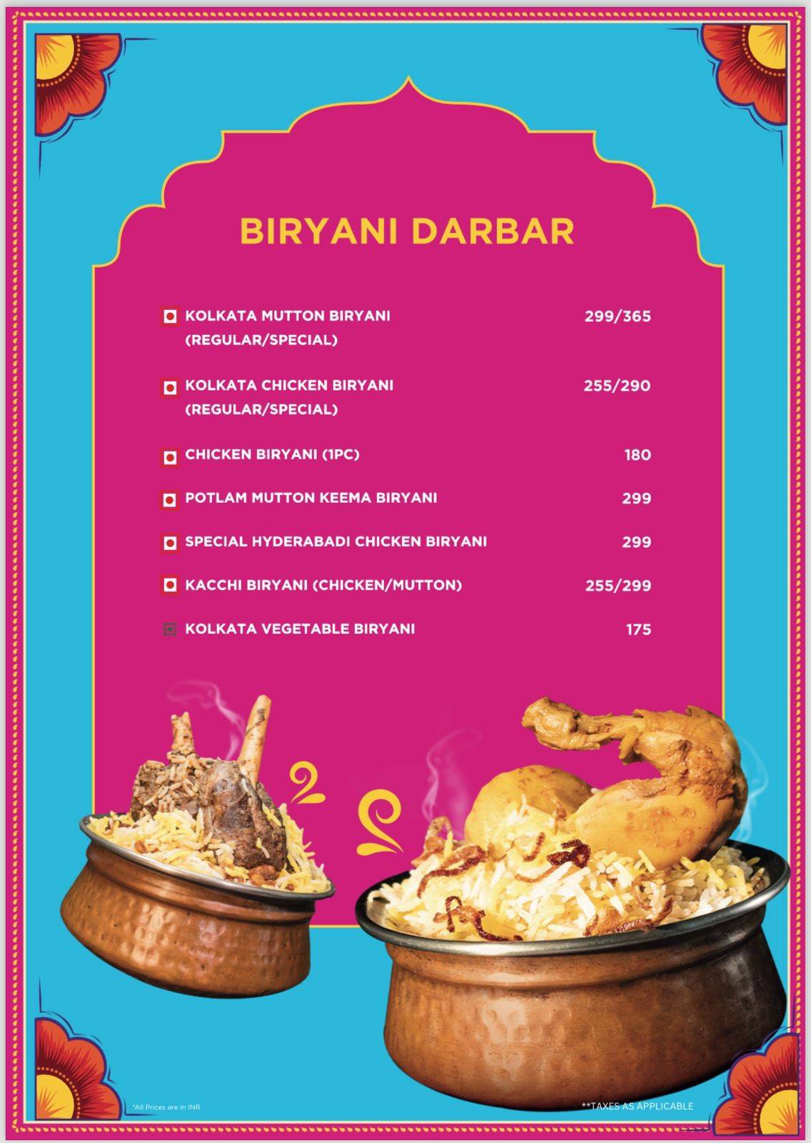 Menu at The Biryani Canteen, Kolkata
