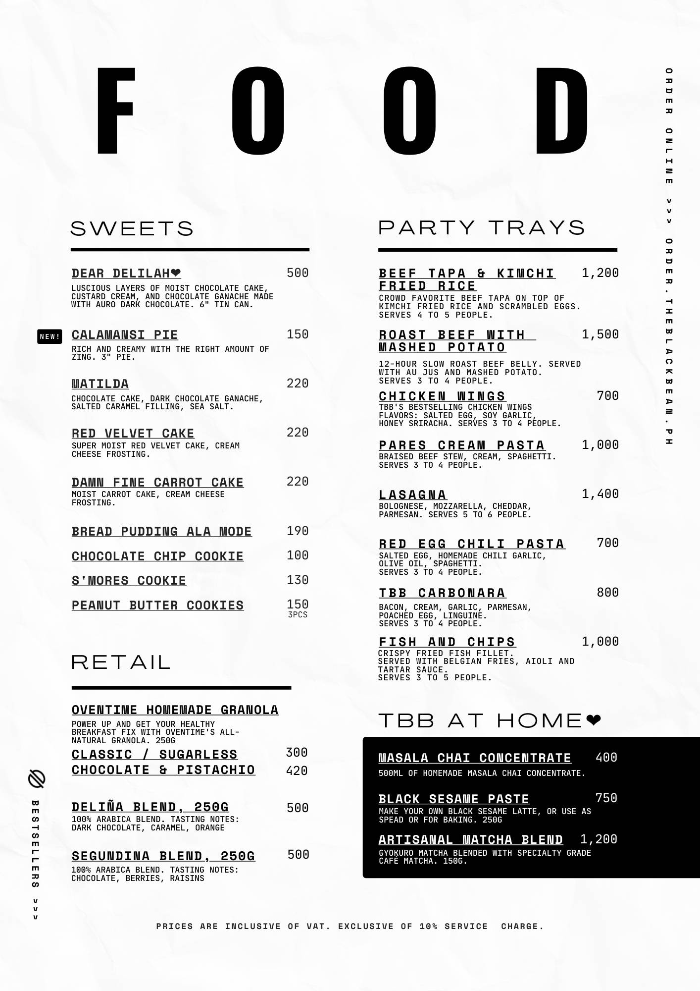 Menu at The Black Bean cafe, Makati