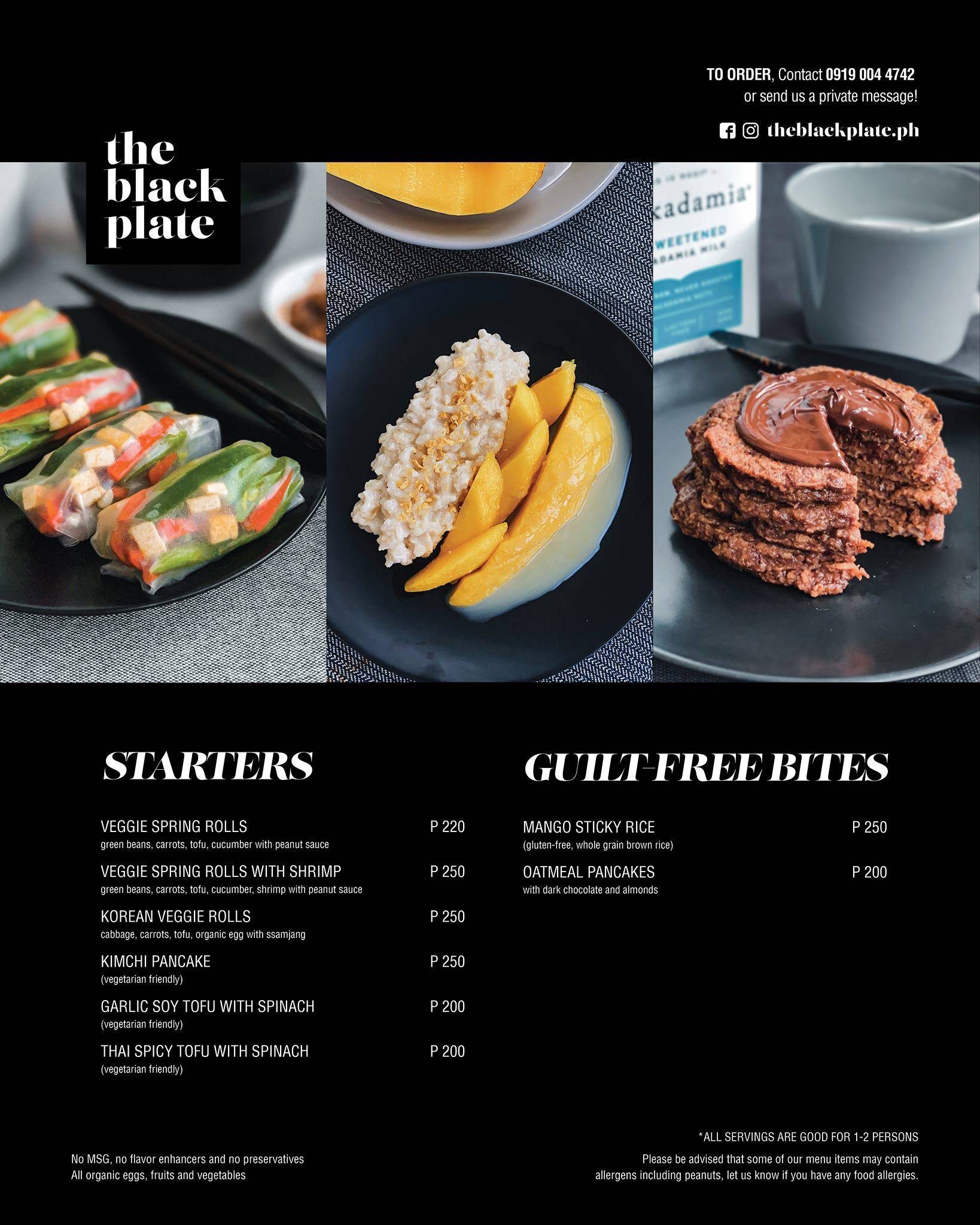 Menu at The Black Plate PH restaurant, Cebu City