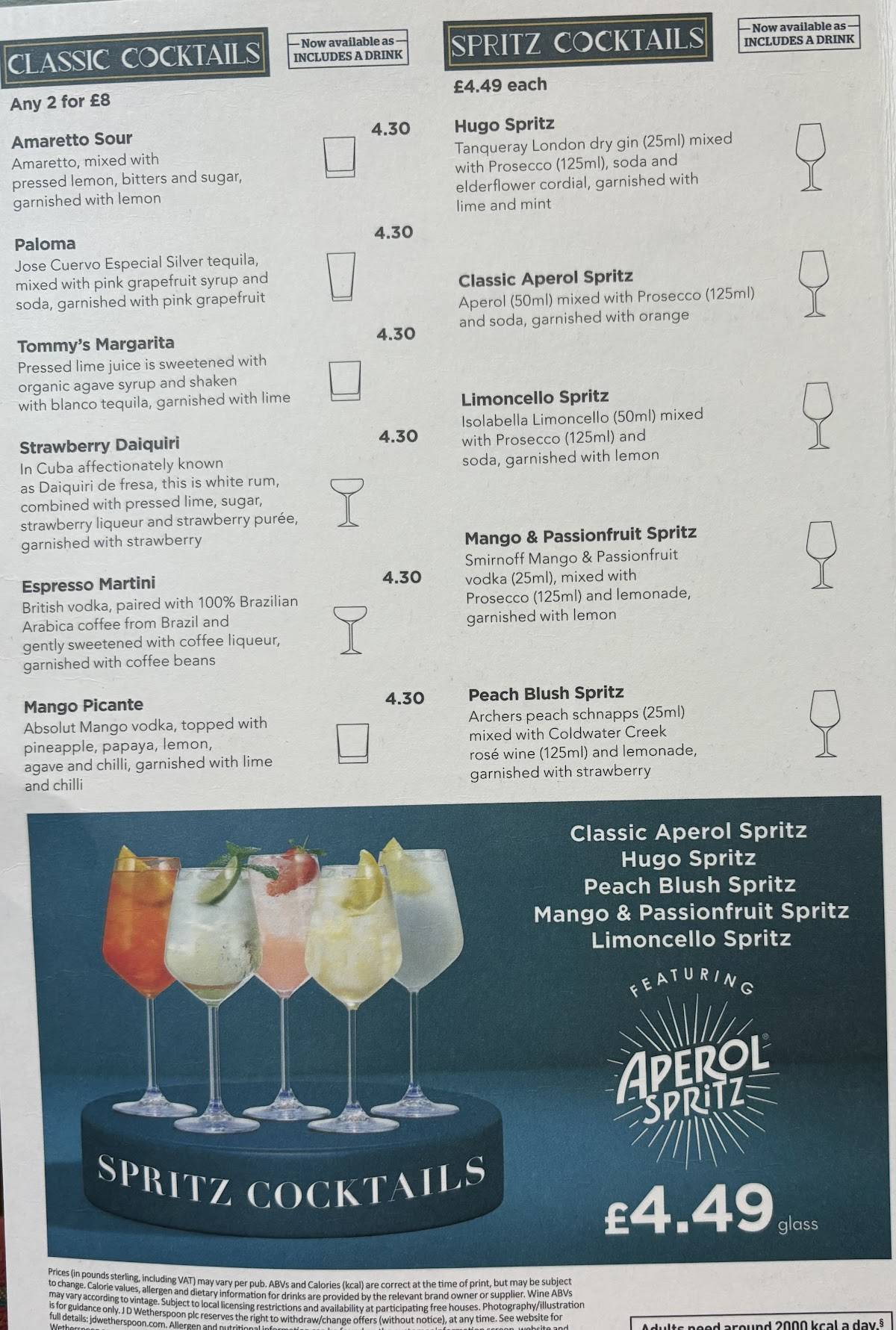Menu at The Blue Boar - JD Wetherspoon pub & bar, Billericay