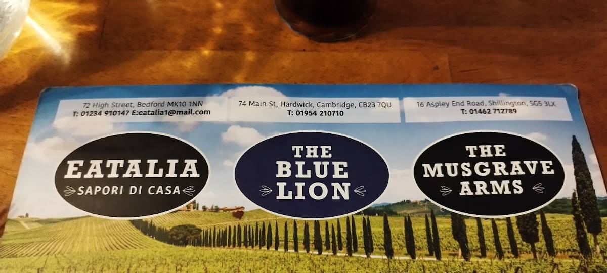 Menu at The Blue Lion pub & bar, Cambridge, 74 Main St