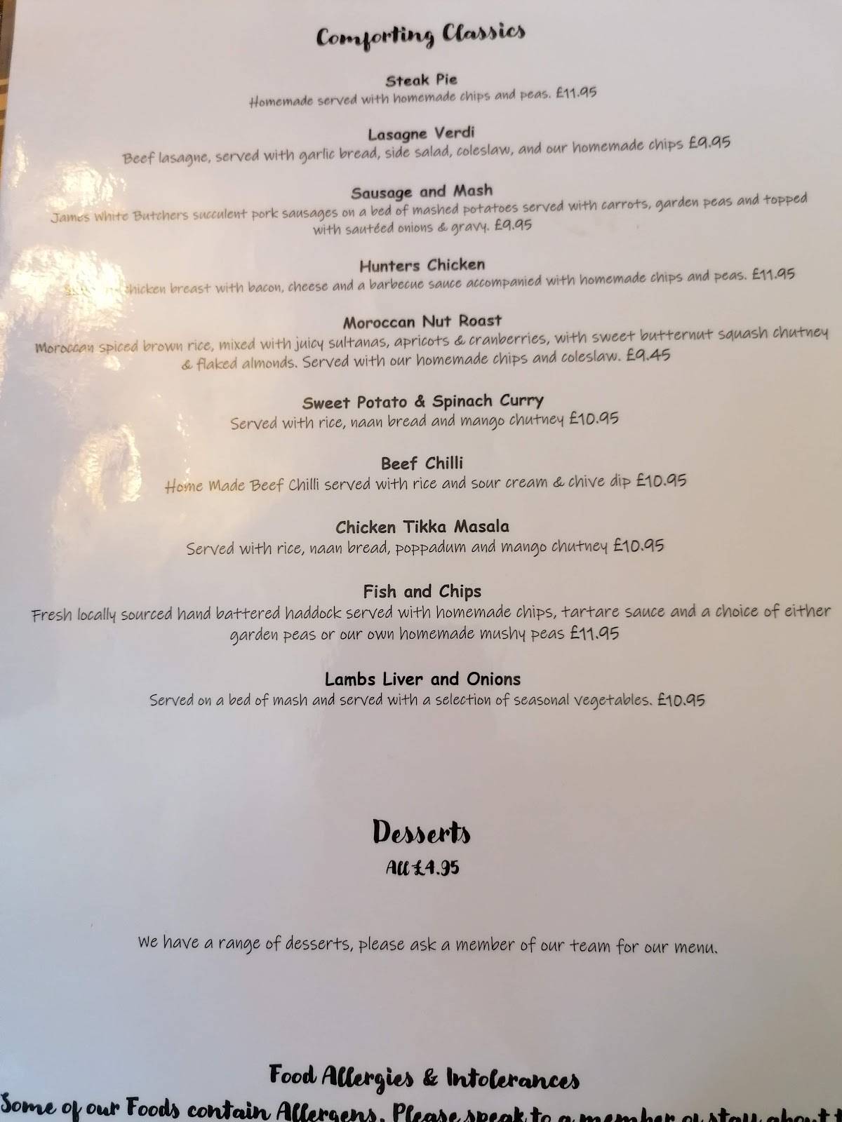 Menu at The Blue Post Inn pub & bar, North Frodingham
