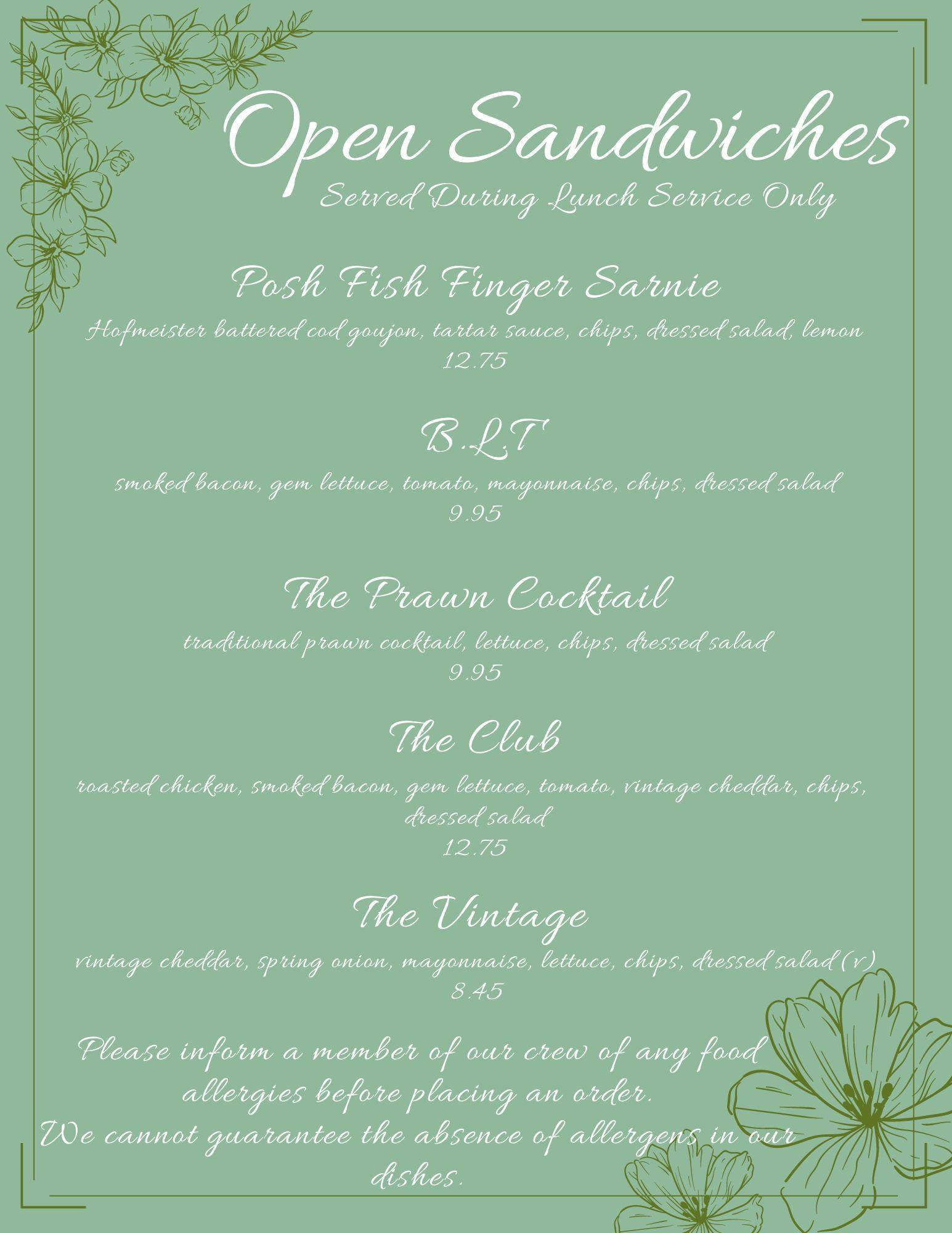Menu at The Boat Inn restaurant, Chepstow