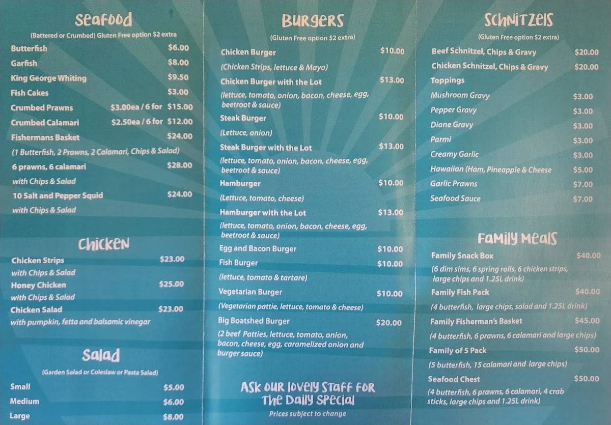 Menu at The Boatshed Wallaroo restaurant, Wallaroo