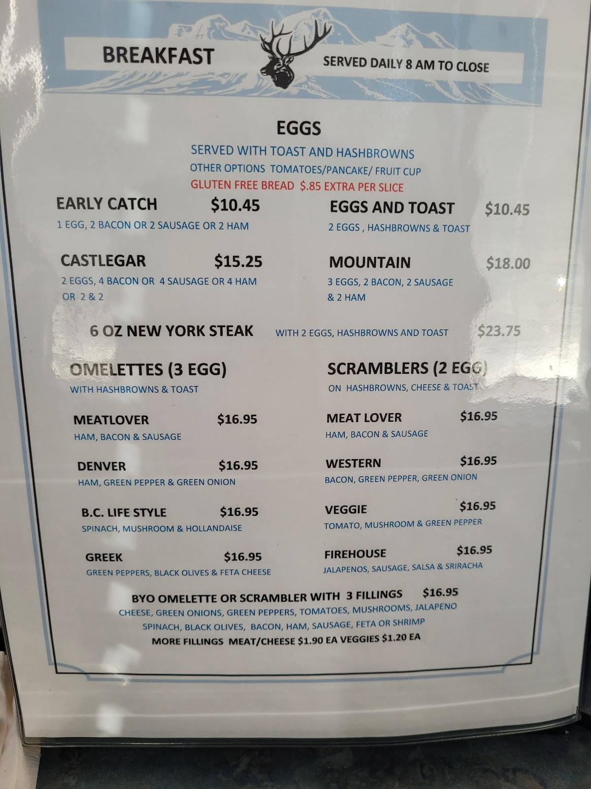 Menu at The Bombi Restaurant, Castlegar