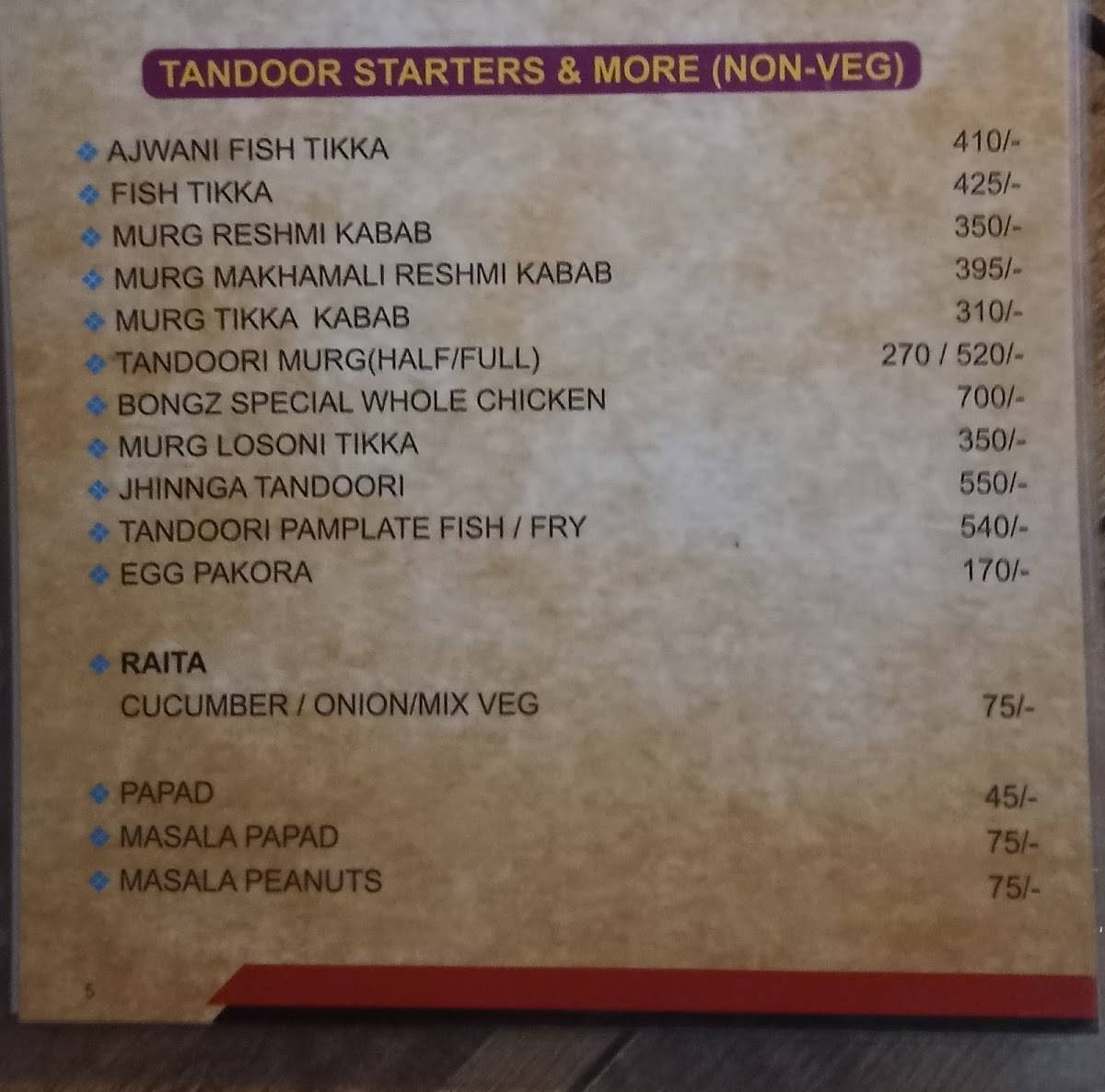 Menu at The Bongz, Chakpachuria