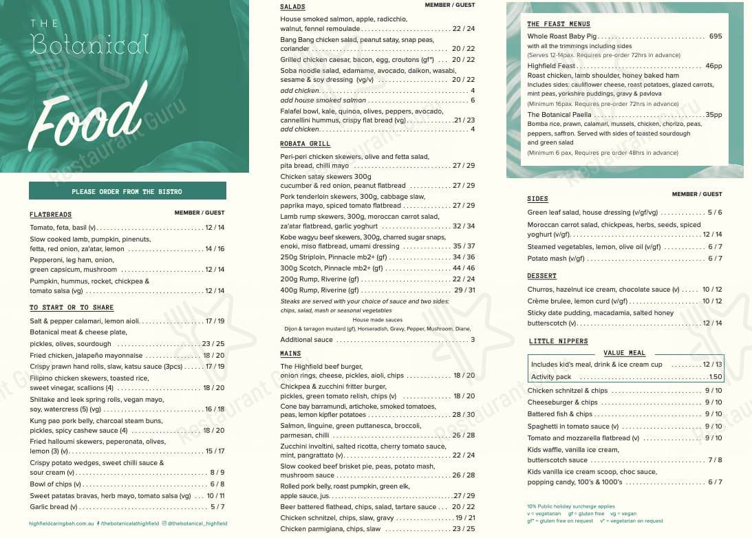 Menu at The Botanical pub & bar, Caringbah