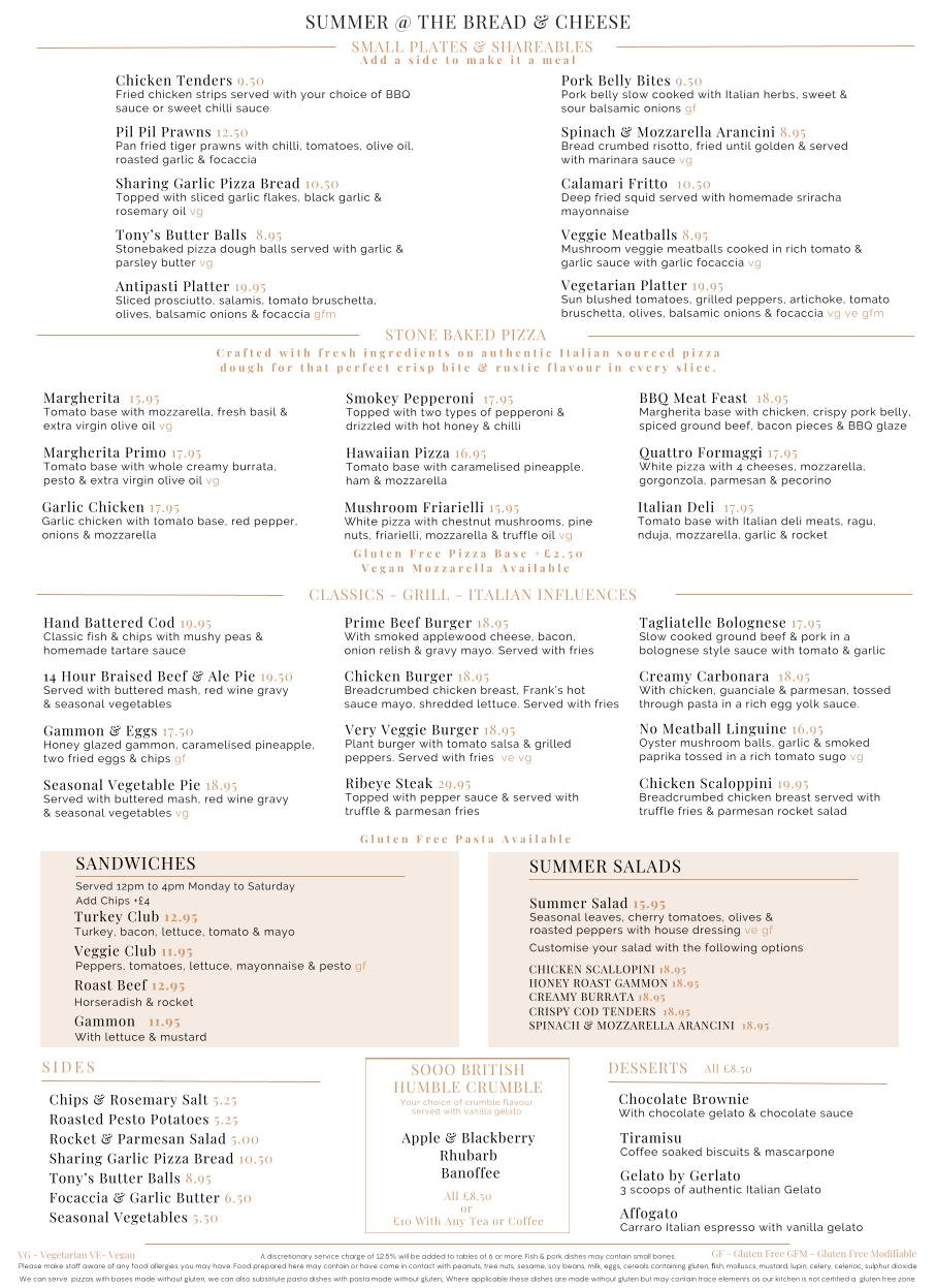 Menu at The Bread & Cheese pub & bar, South Benfleet