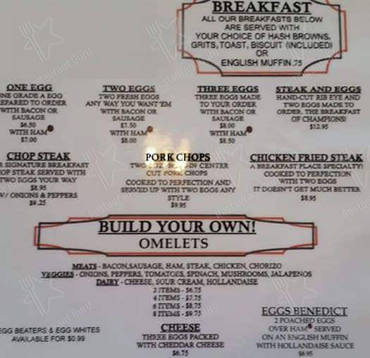 Menu at The Breakfast Place cafe, The Woodlands, 8000 McBeth Way #150