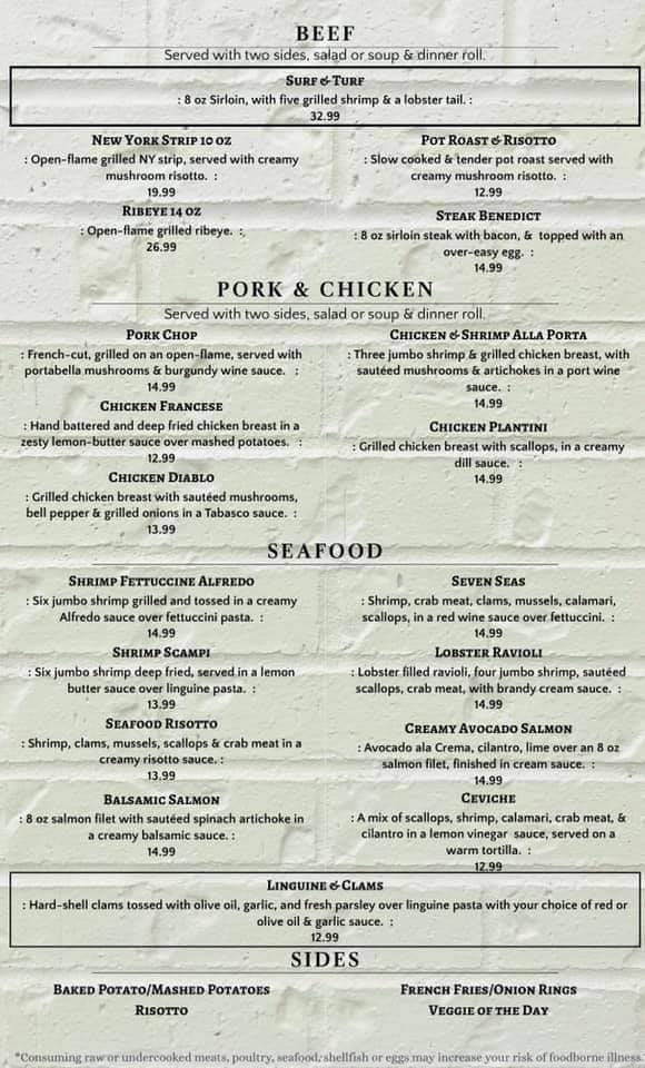 Menu at The Brick House steakhouse, Ada