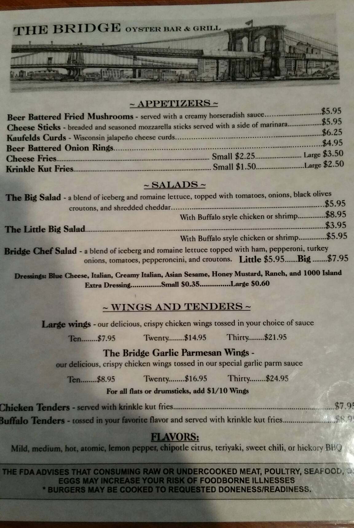 Menu at The Bridge Grill and Oyster Bar, Stockbridge