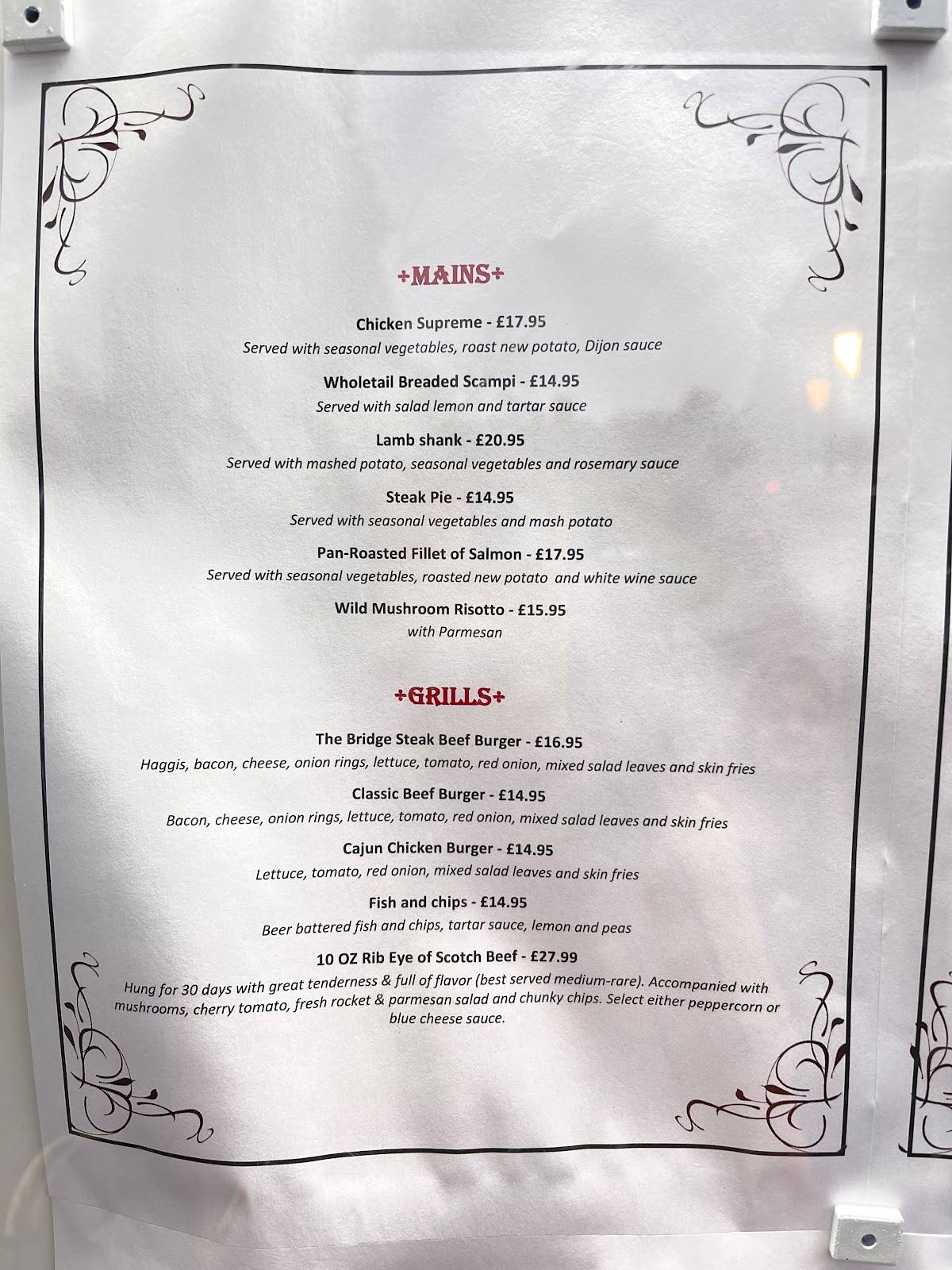 Menu at The Bridge Restaurant of Pitlochry, Pitlochry