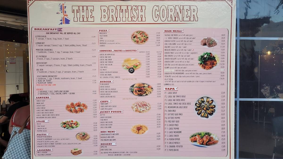 Menu at The British Corner cafe, Castillo Caleta de Fuste