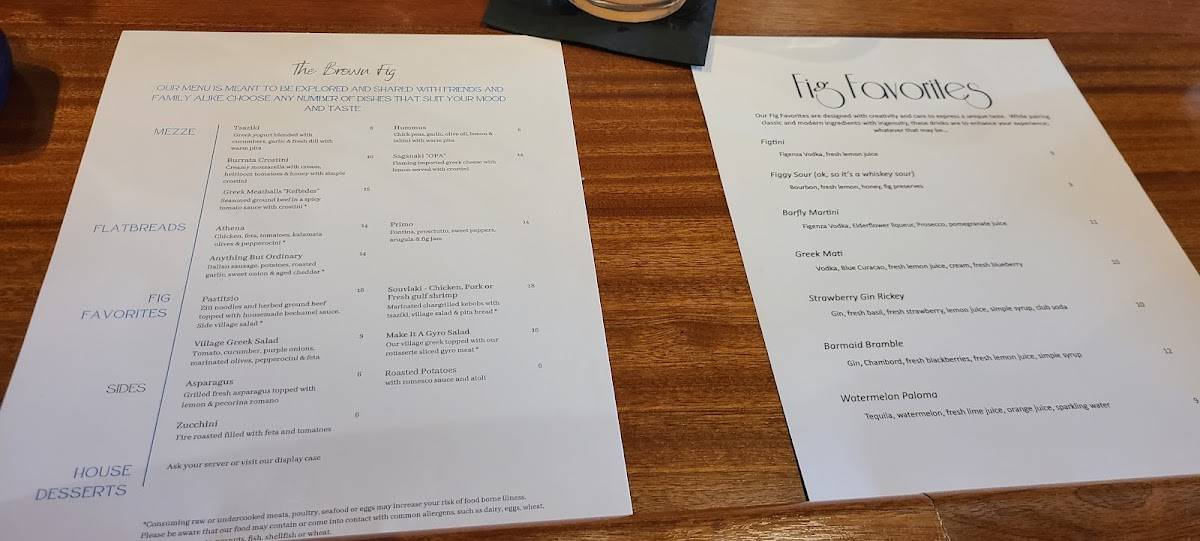 Menu at The Brown Fig pub & bar, Monroe
