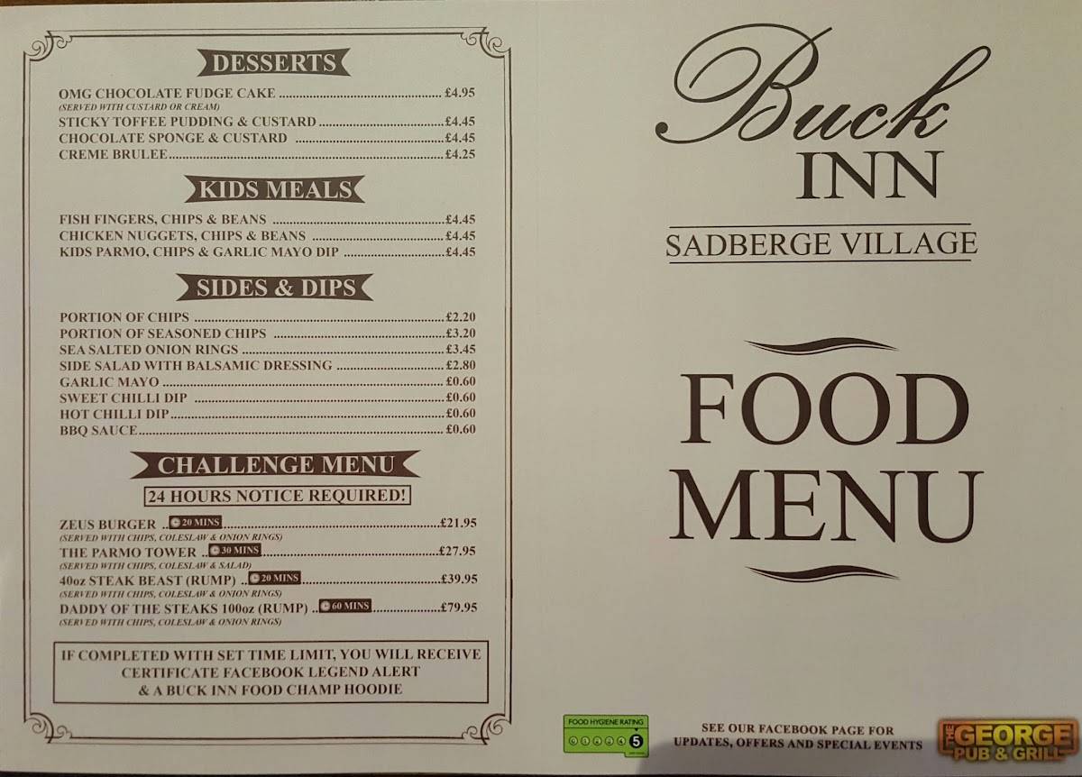 Menu at The Buck Inn Sadberge pub & bar, Darlington
