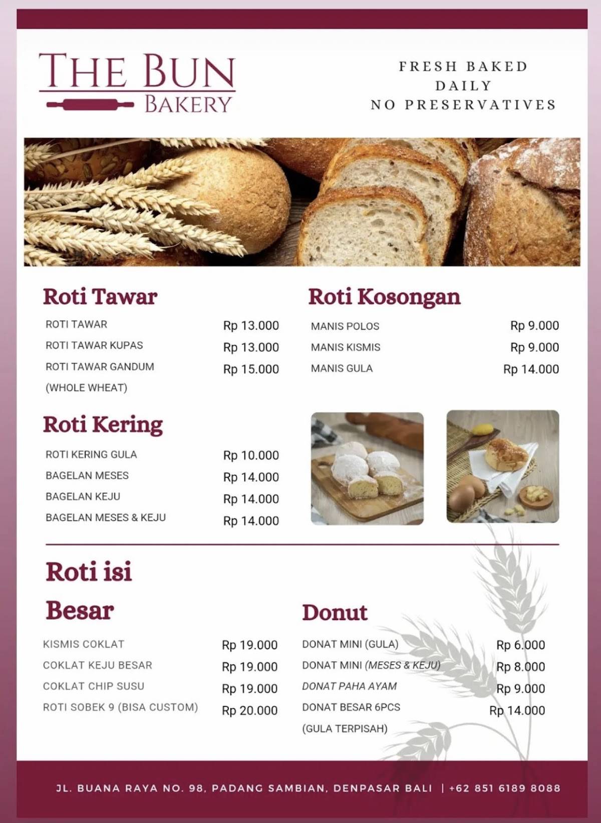 Menu at The Bun Bakery, Denpasar