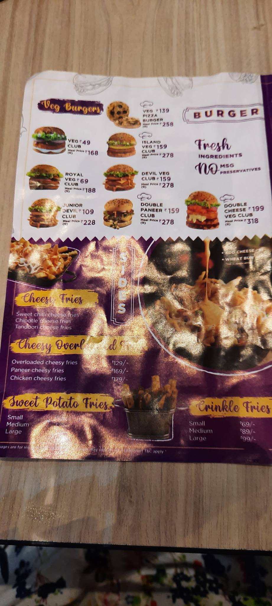 Menu at The Burger Club, Amritsar