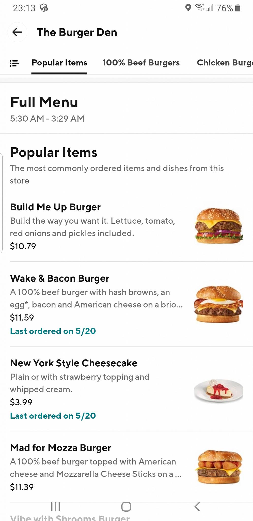 Menu at The Burger Den restaurant, Jacksonville, Beach Blvd