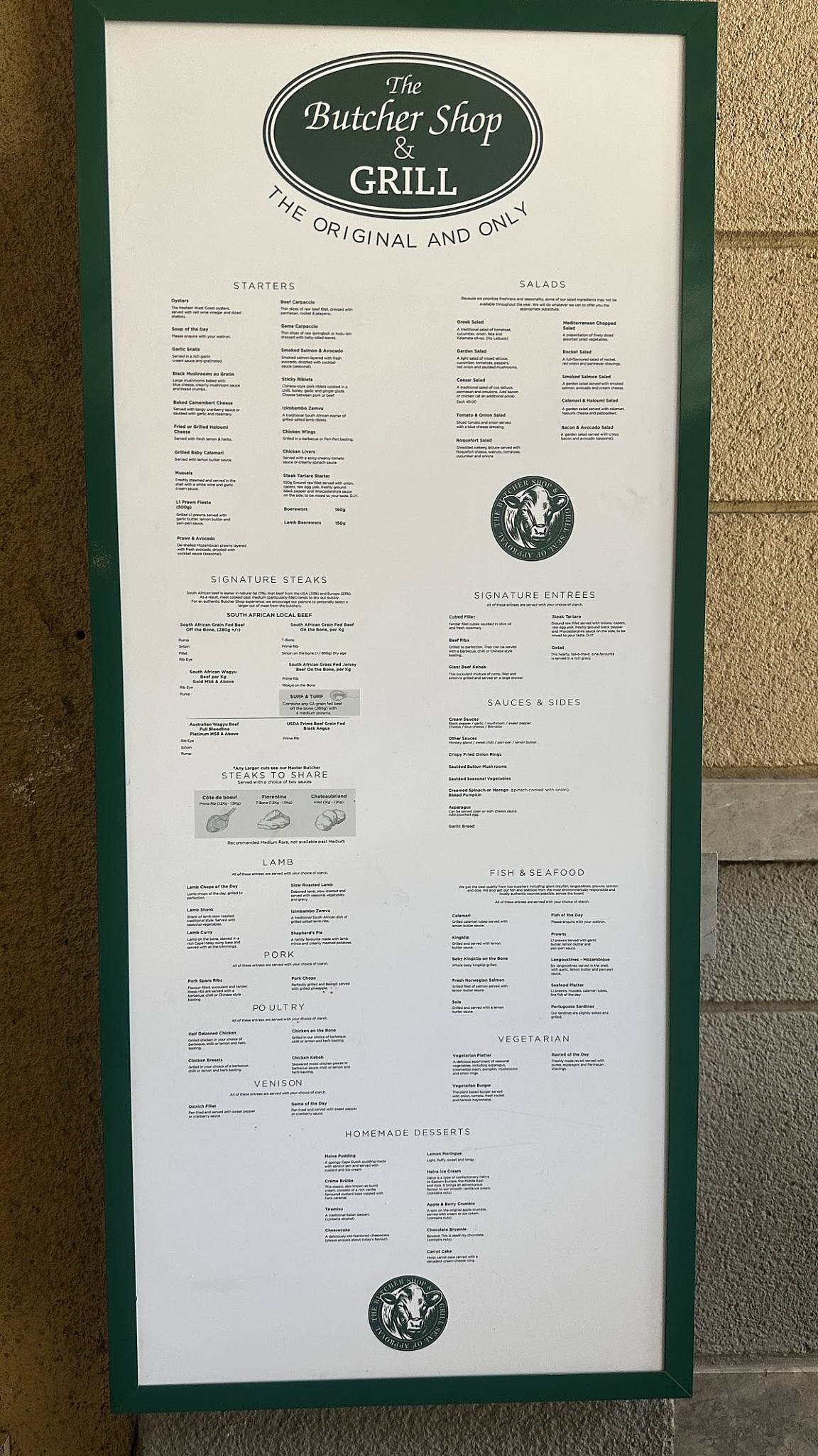 Menu at The Butcher Shop & Grill restaurant, Sandton, Shop 30 Nelson ...