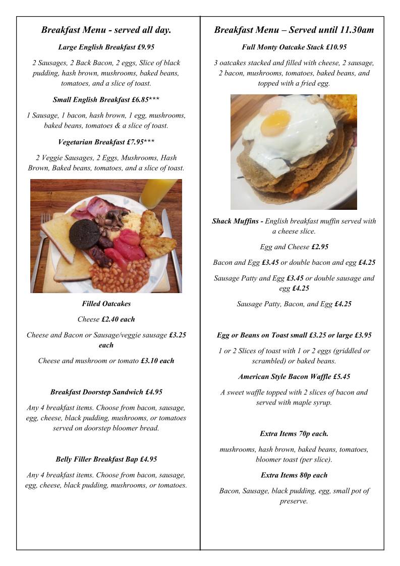 Menu at The Cake Shack @ Whitmore Lakes cafe, Newcastle-under-Lyme