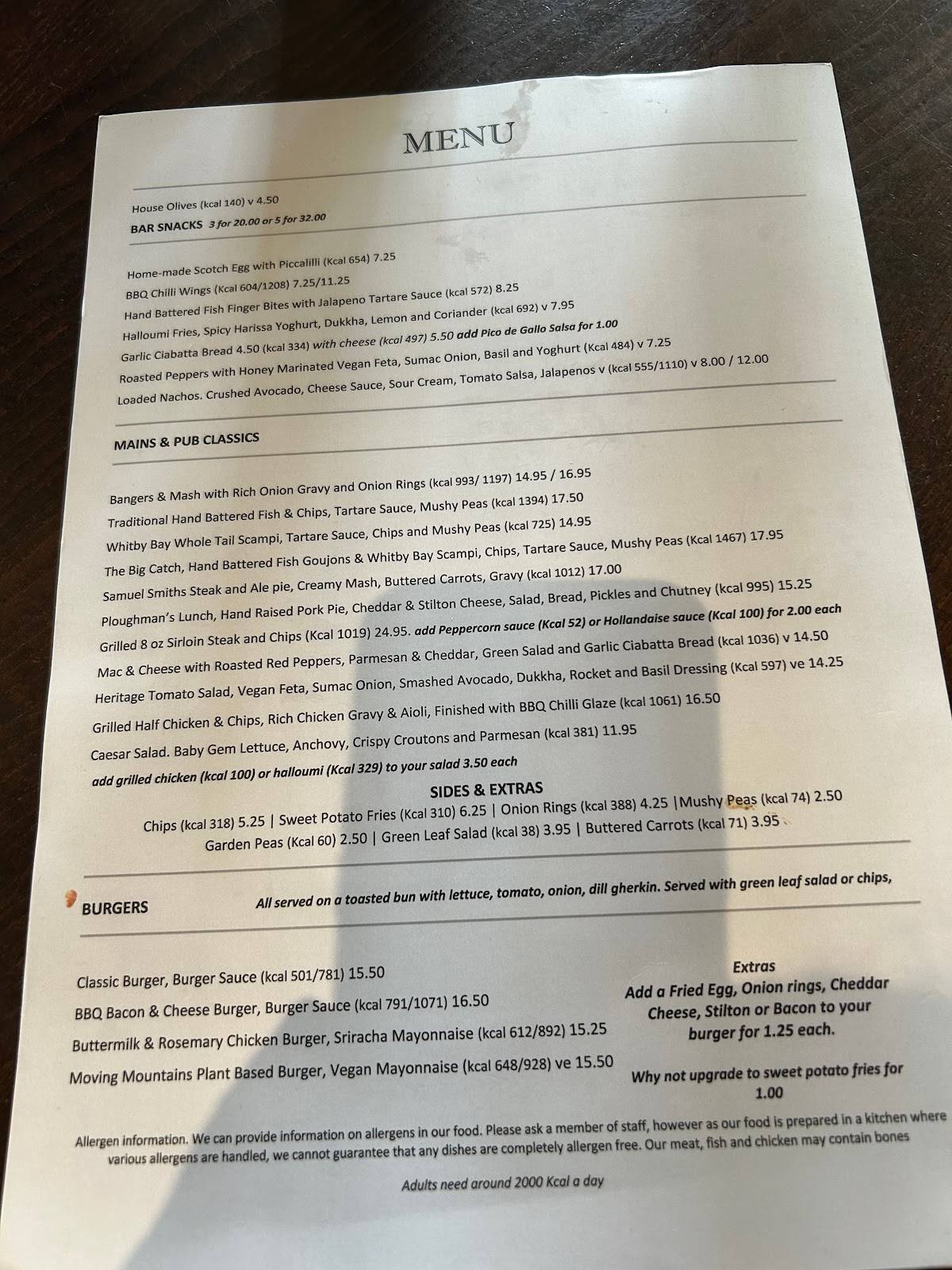 Menu at The Chandos pub & bar, London, 29 St Martin's Ln