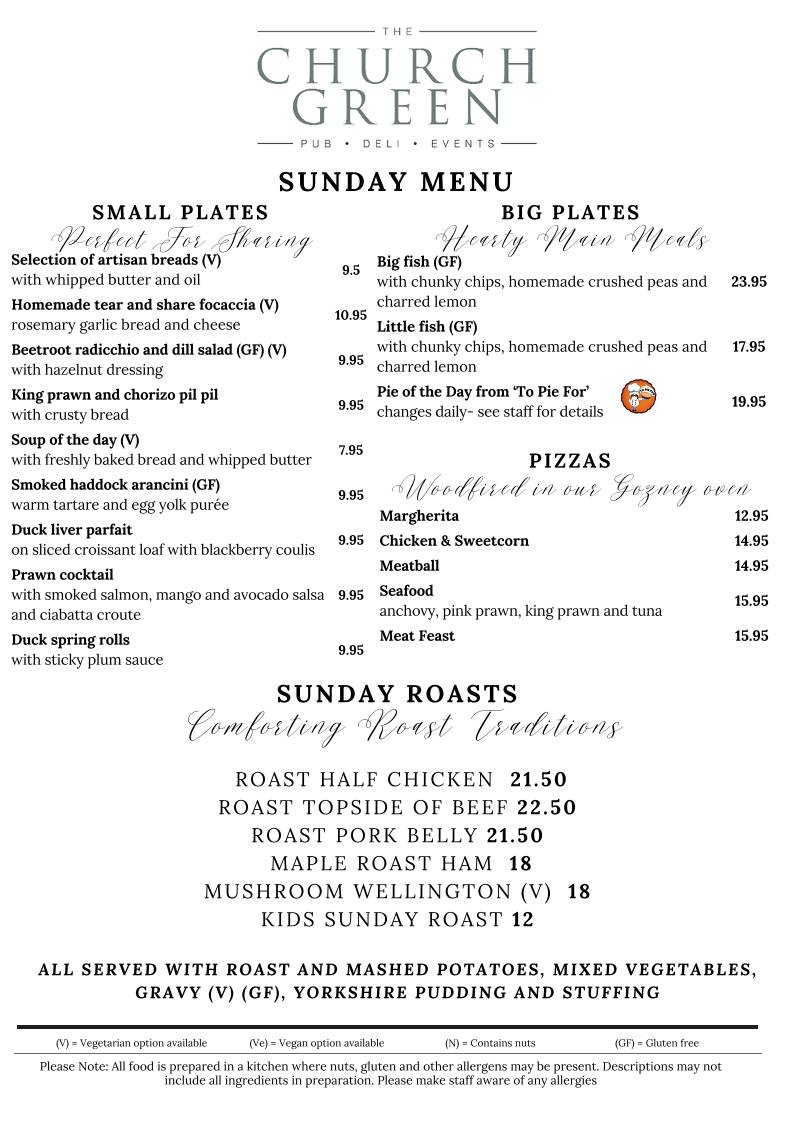 Menu at The Church Green pub & bar, Lymm