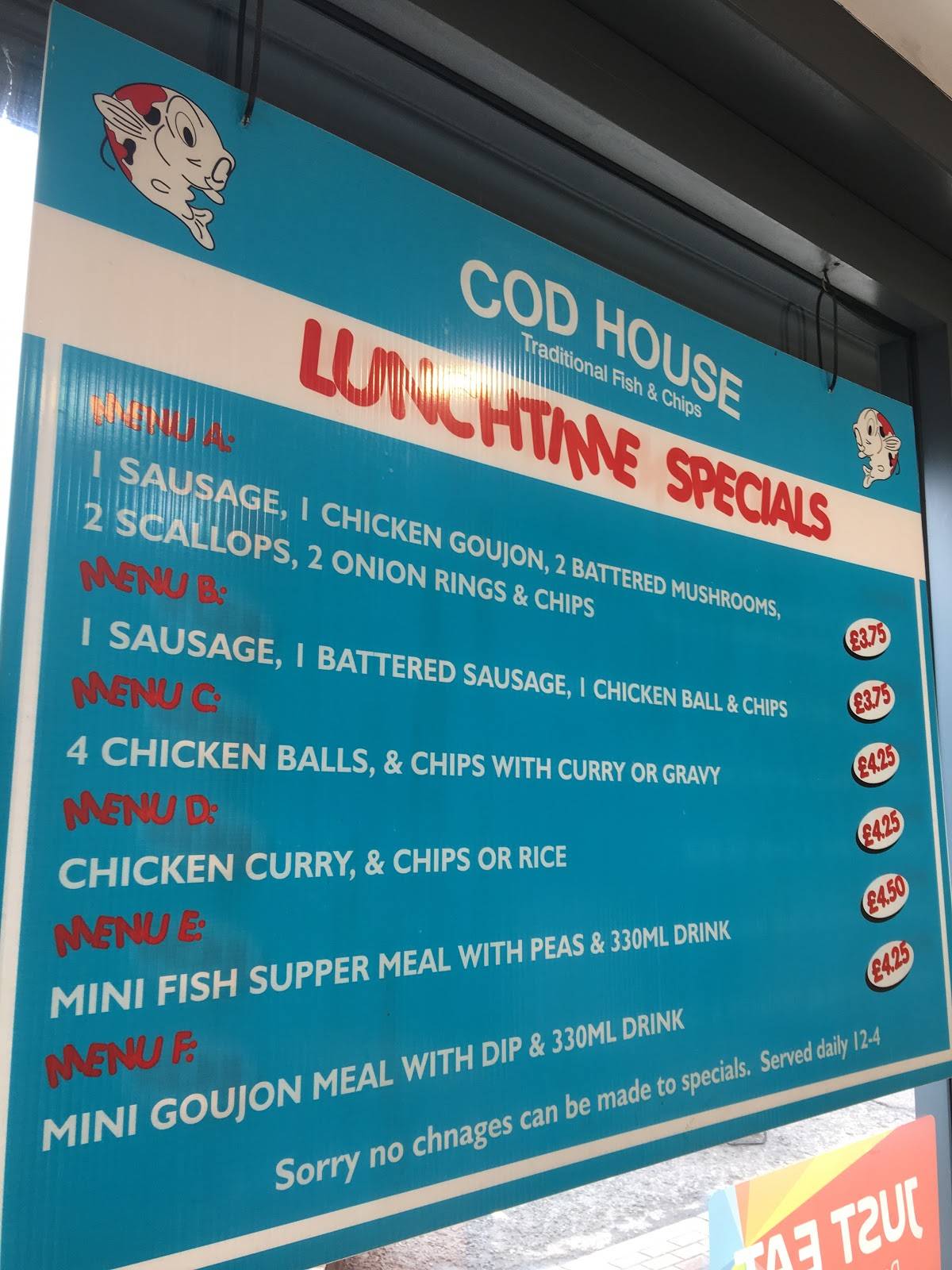 Menu at The Cod House fast food, Glengormley, 337 Antrim Rd