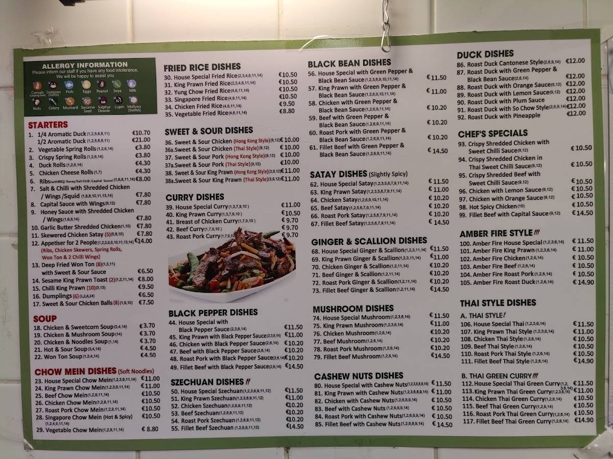 Menu at The Collooney Chinese Take Away fast food, Ireland