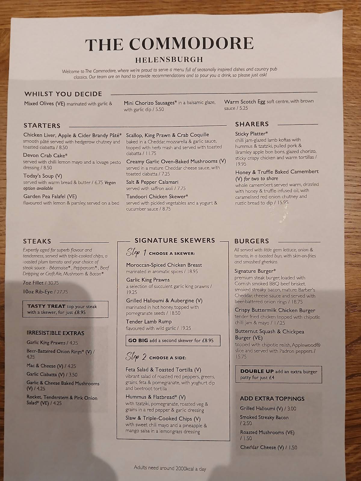 Menu at The Commodore pub & bar, Helensburgh