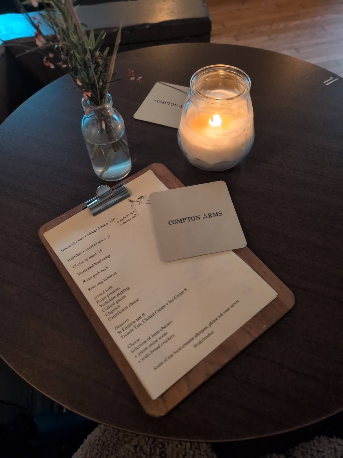 Menu at The Compton Arms pub & bar, London, Compton Arms