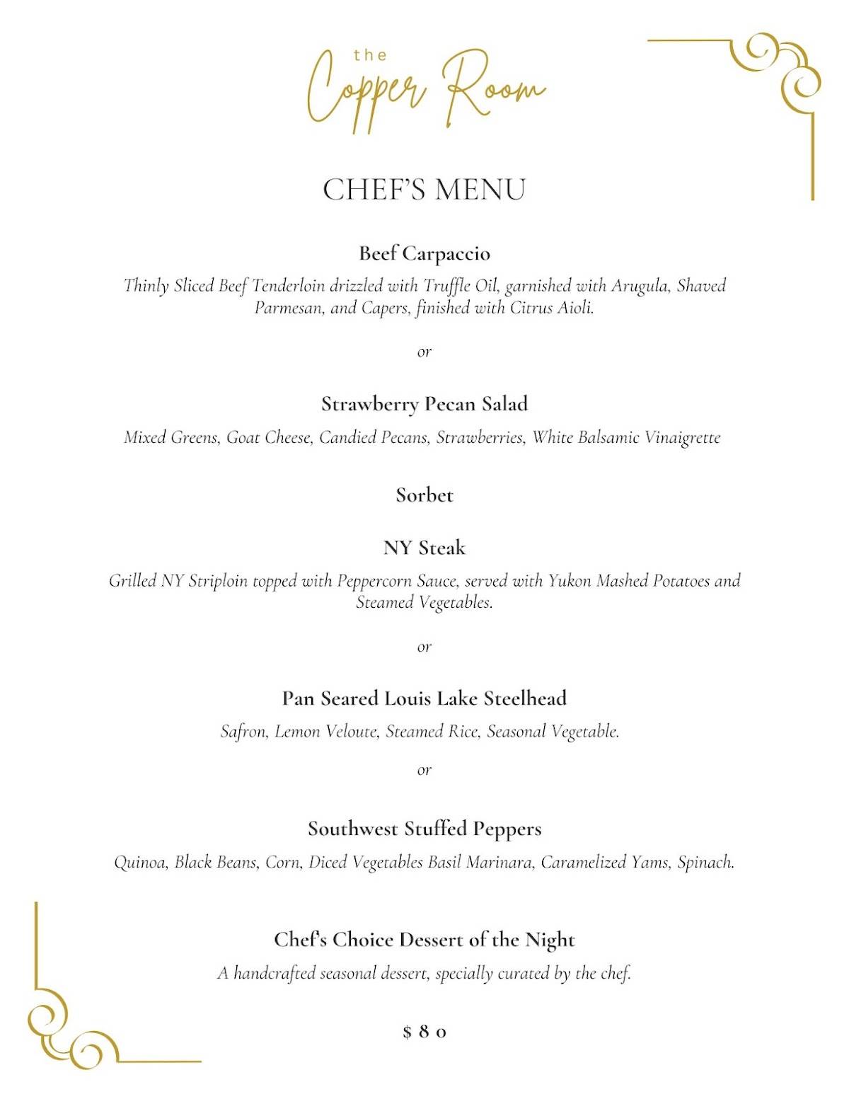 Menu at The Copper Room restaurant, Harrison Hot Springs