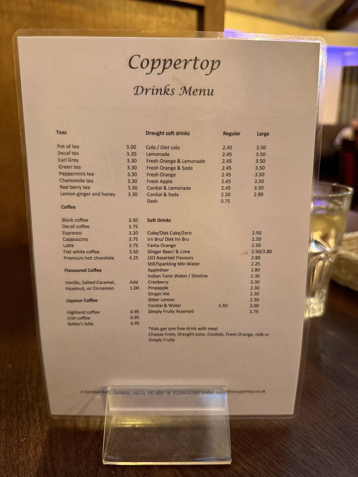 Menu at The Copper Top pub & bar, Falkirk