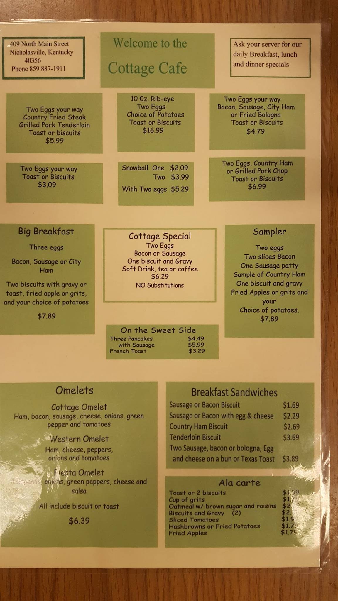 Menu at The Cottage Cafe, Nicholasville