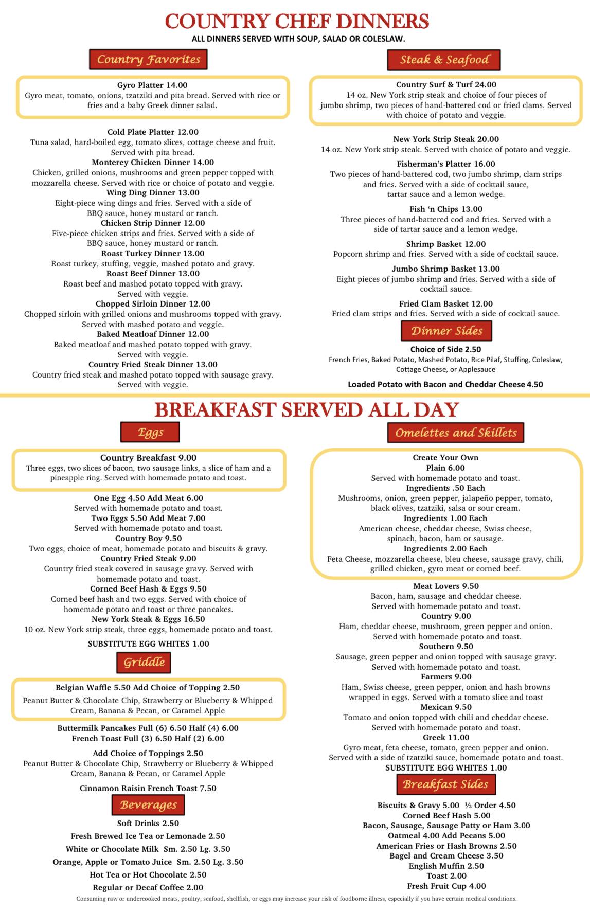 Menu at ANDYS COUNTRY CHEF restaurant, Clio