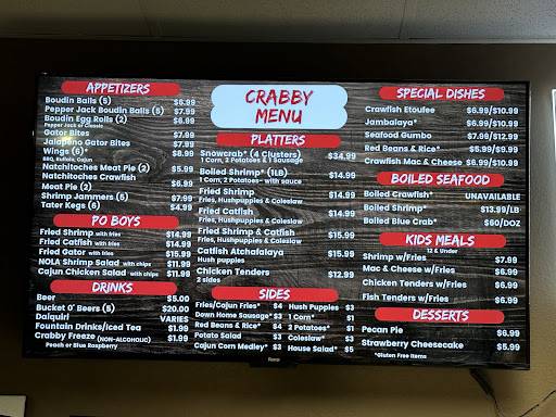 Menu at The Crabby Crawfish restaurant, Shreveport