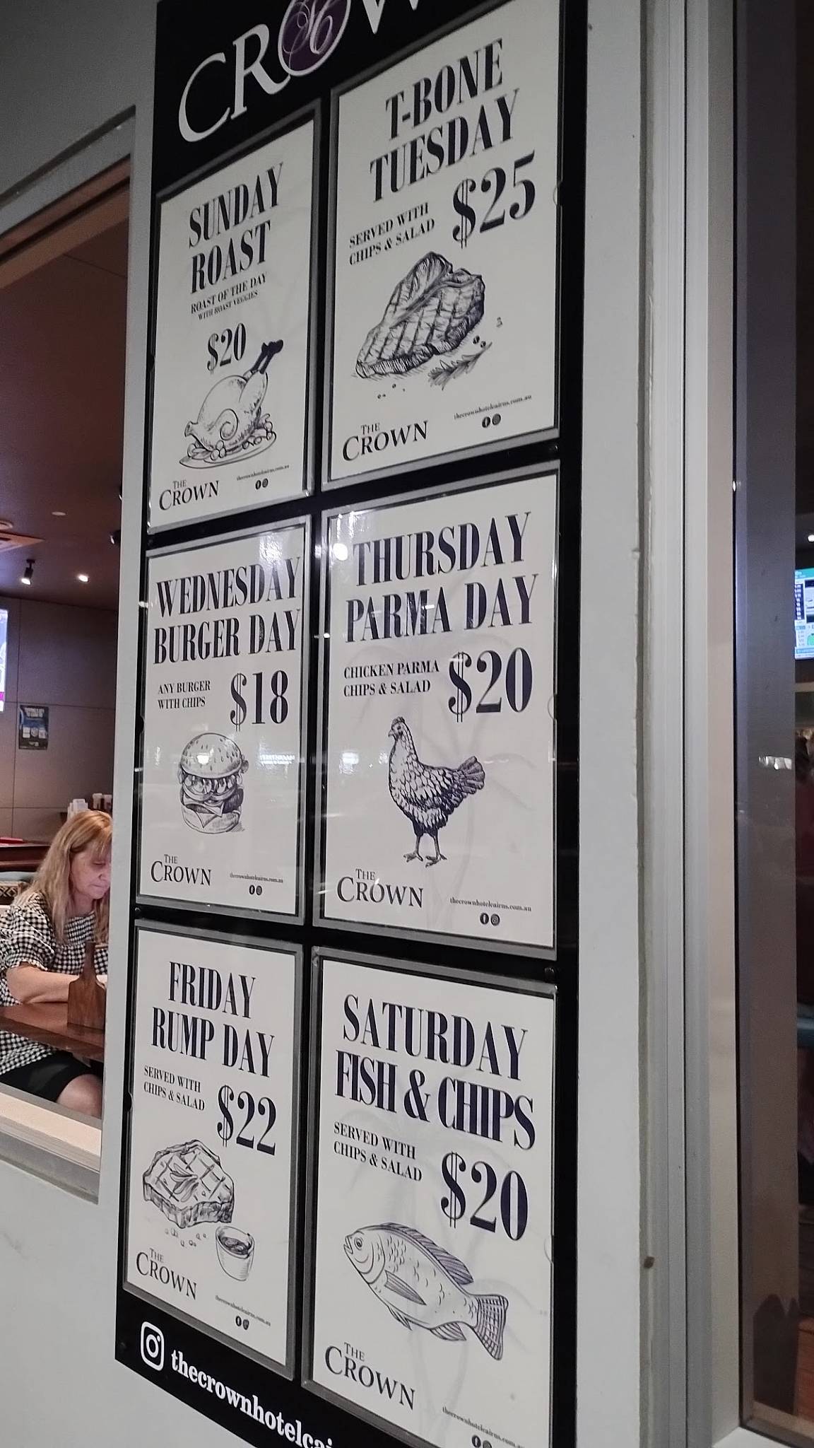 Menu at The Crown Hotel pub & bar, Cairns City