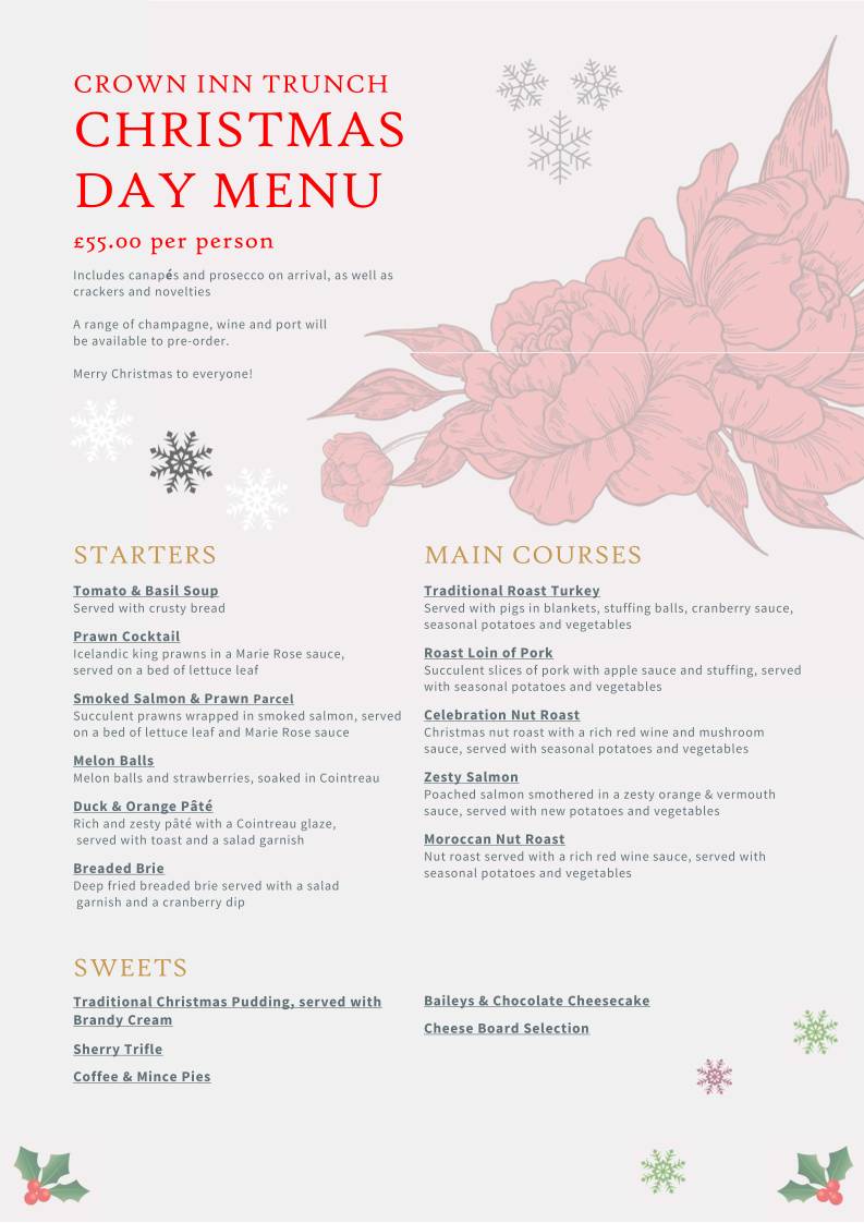 Menu at The Crown Inn, Trunch pub & bar, North Walsham, Front St