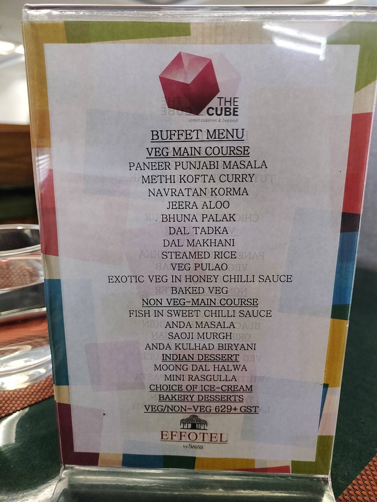 Menu at The Cube, Indore, Plot No. 10