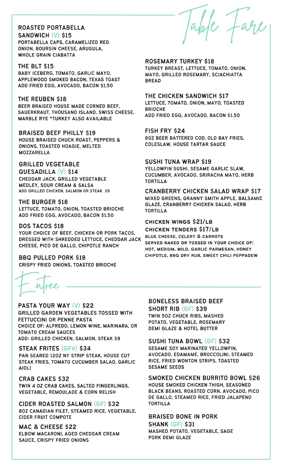 Menu at The Diamond Club Restaurant at Embassy Suites, Saratoga Springs