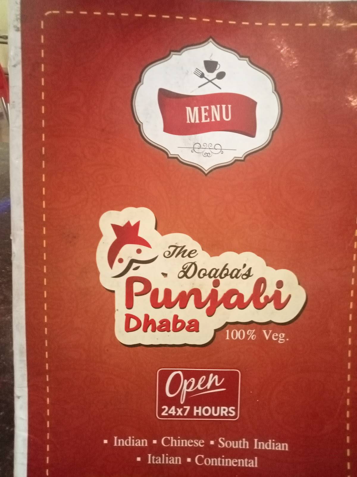 Menu at The Doaba's Punjabi Dhaba, India, Ramnagar road