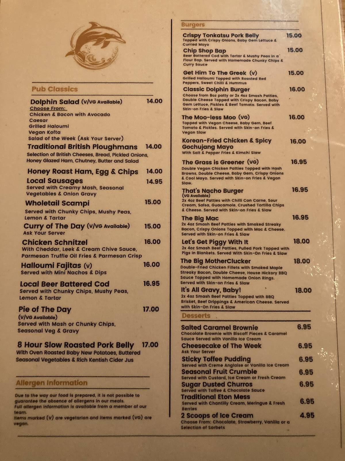 Menu at The Dolphin pub & bar, Canterbury