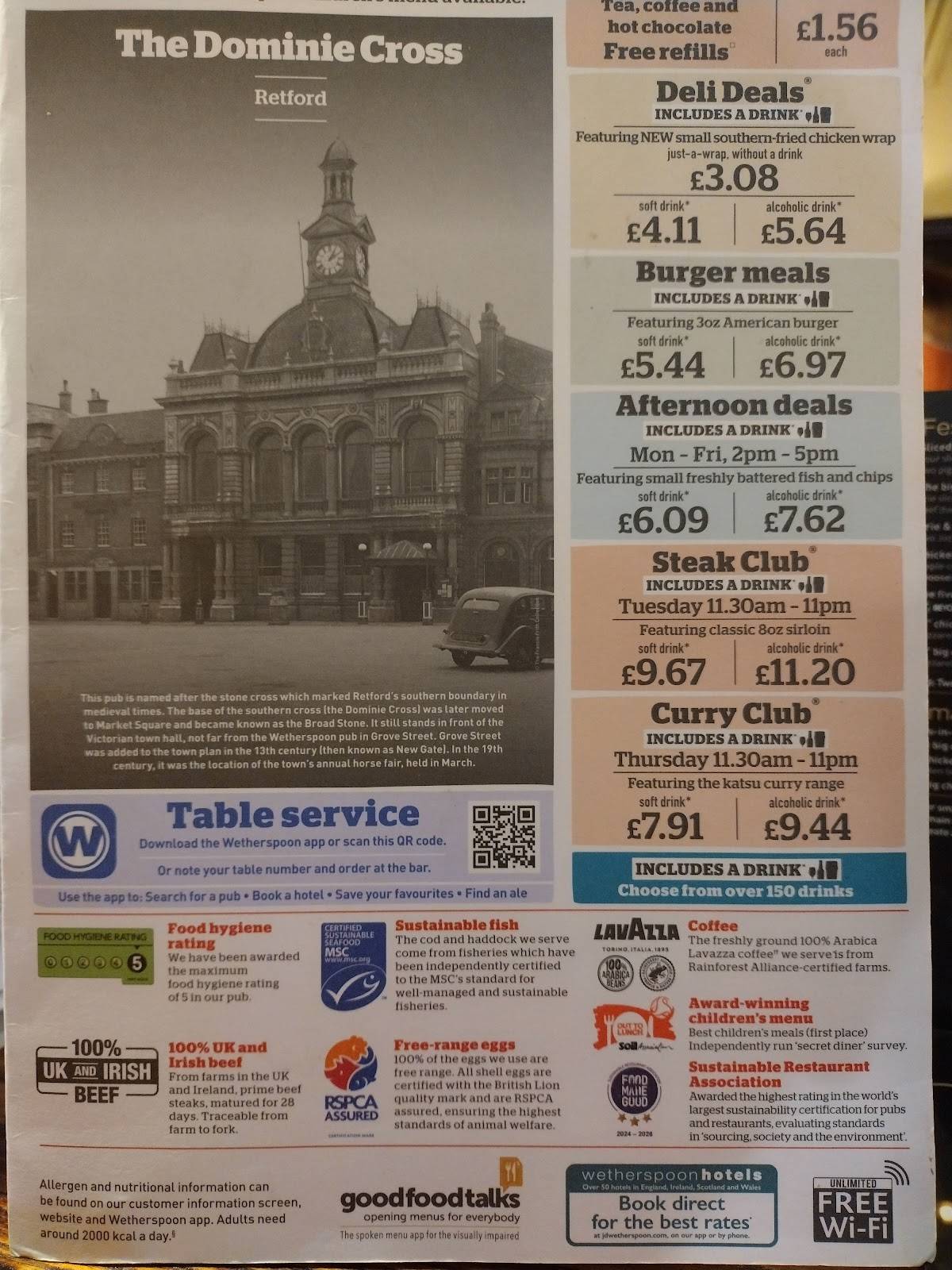 Menu at The Dominie Cross - JD Wetherspoon pub & bar, Retford